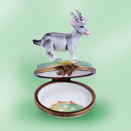 The Cottage Shop - Limoges Gray Goat Box with Cheese Limoges Box